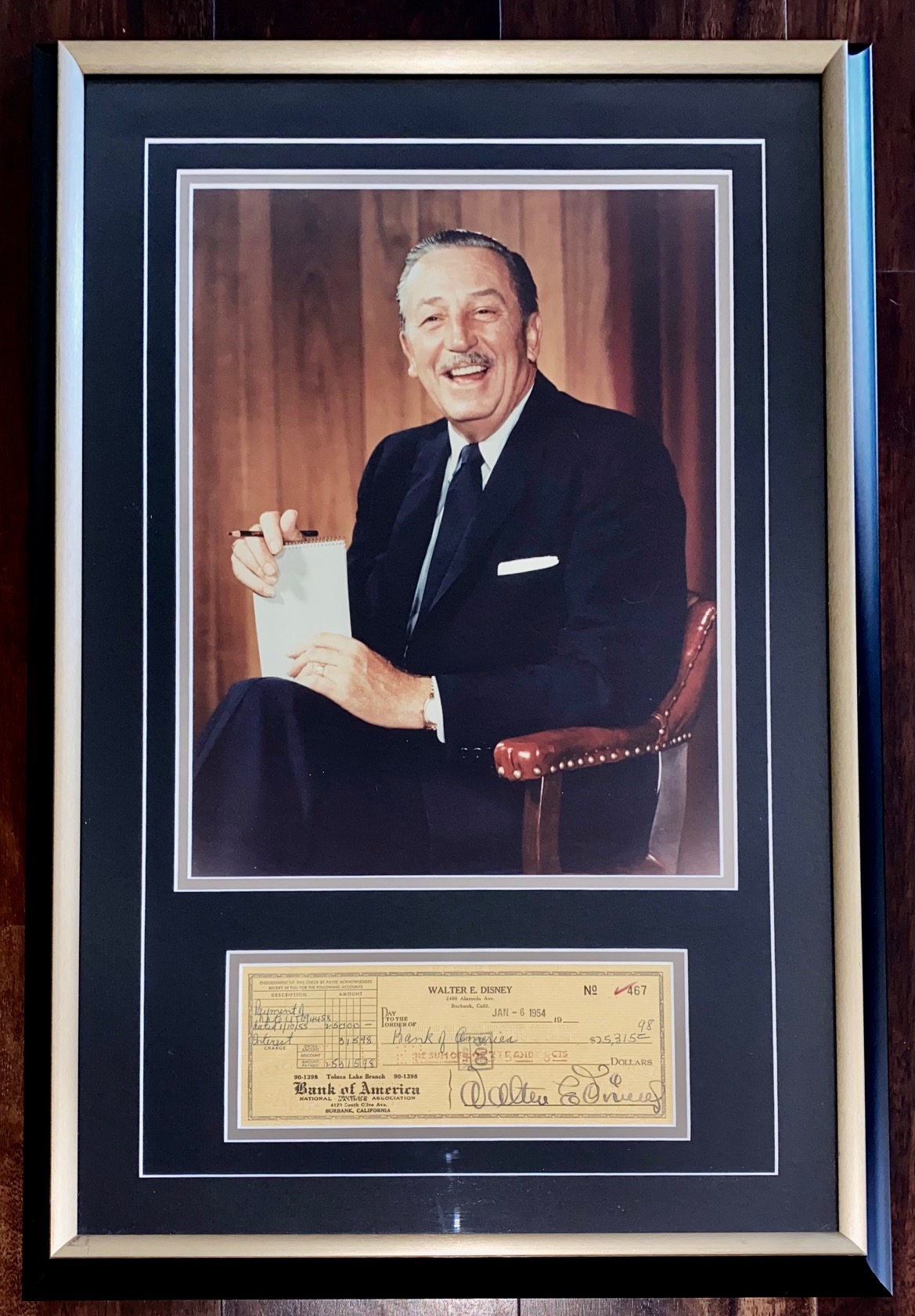 Walt Disney Framed Check